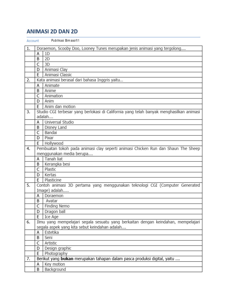04 Naskah - Soal Animasi 2D Dan 3D | PDF | Game & Aktivitas | Komputer