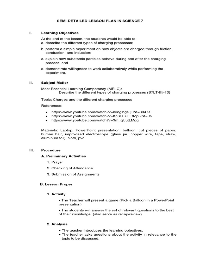 Lesson Plan (Science 7) by Elsie Jane Olasiman | PDF | Lesson Plan | Cognitive Science