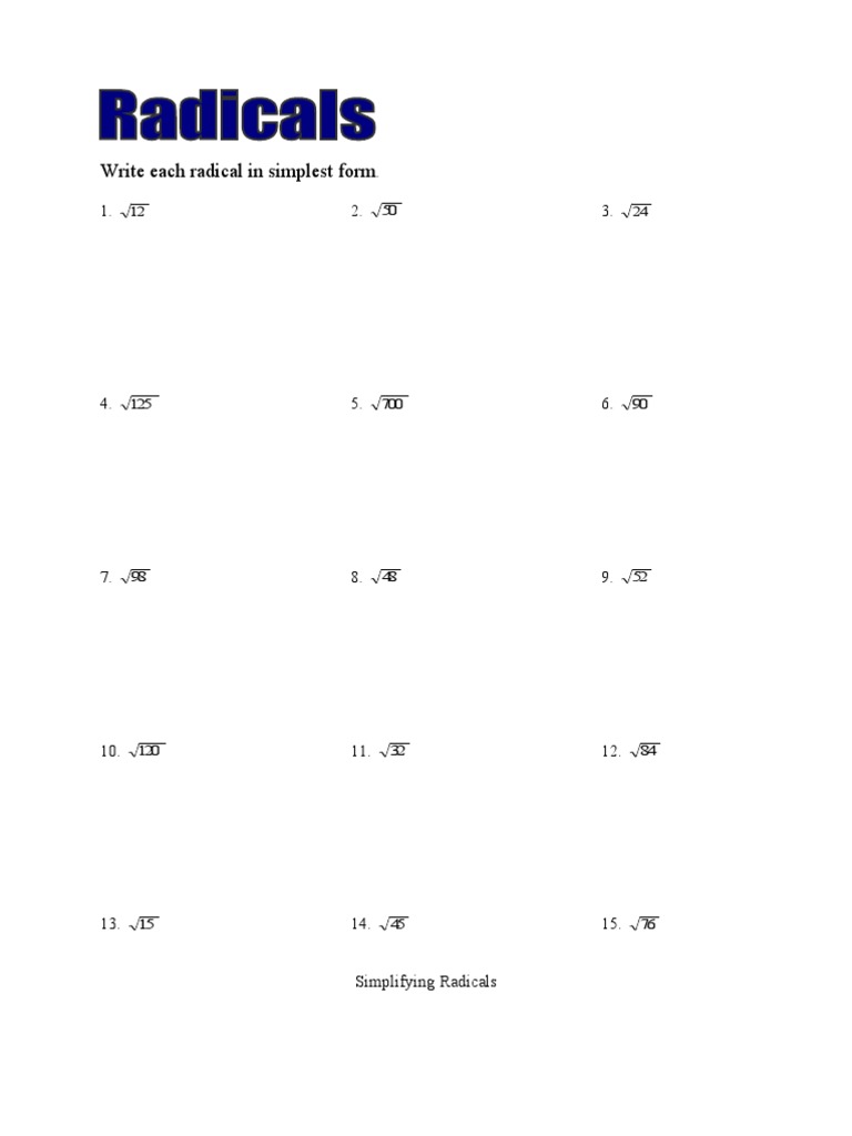 Simplifying Radicals Practice | PDF