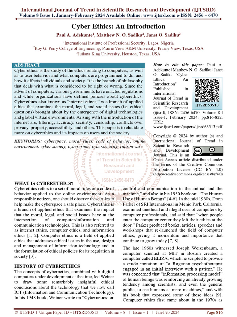 Cyber Ethics An Introduction | PDF | Cybercrime | Computer Security