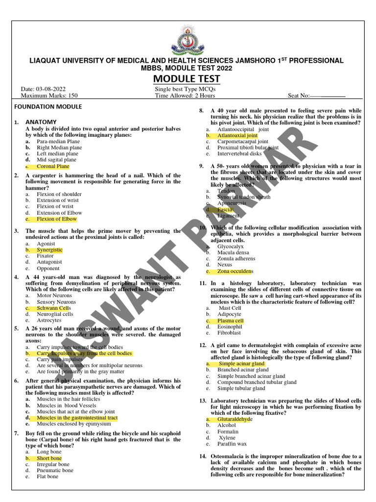 Foundation & Blood Module A1 2 | PDF | Cholesterol | Lymph Node