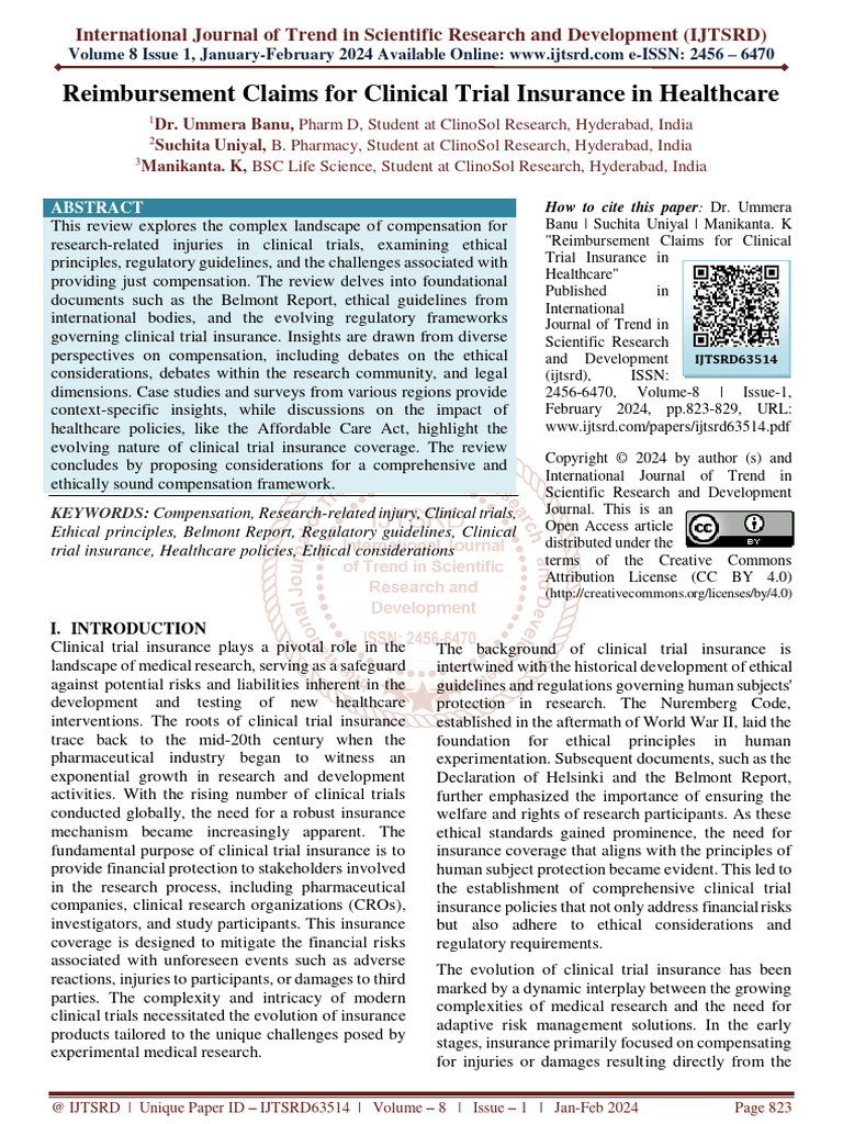 Reimbursement Claims For Clinical Trial Insurance in Healthcare ...