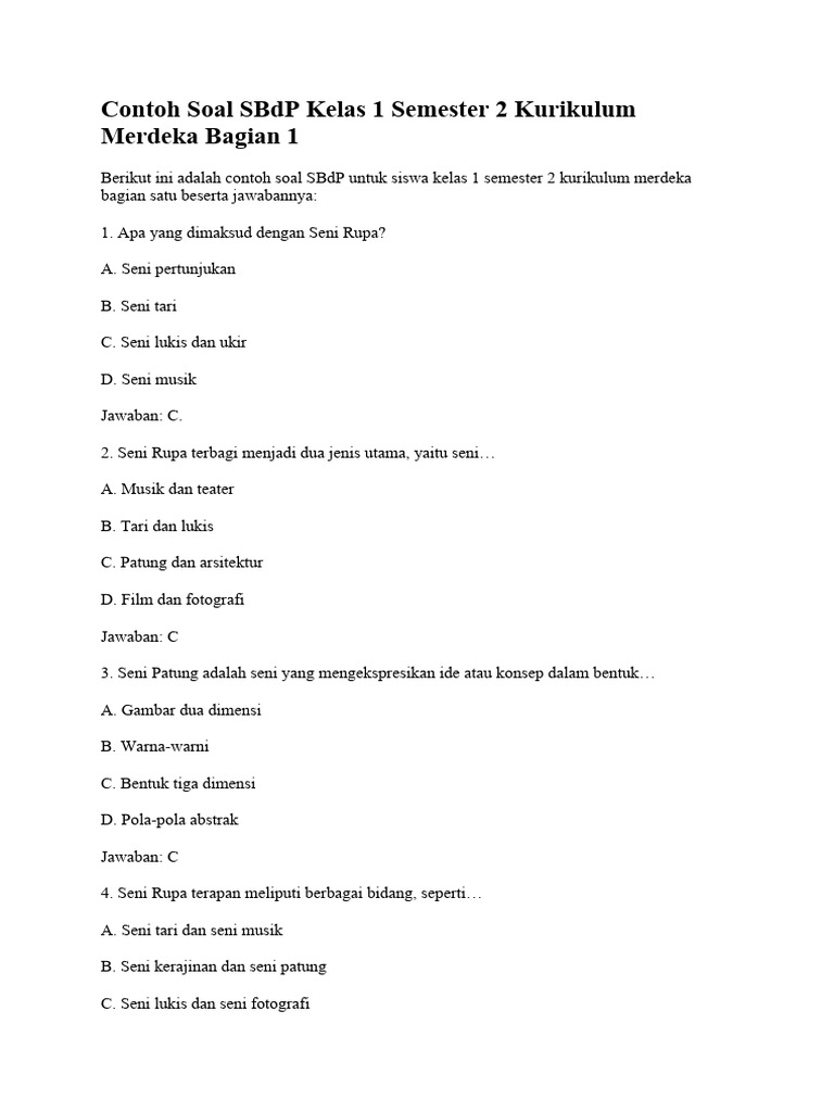 Contoh Soal SBdP Kelas 1 Semester 2 | PDF | Griya & Taman | Puisi