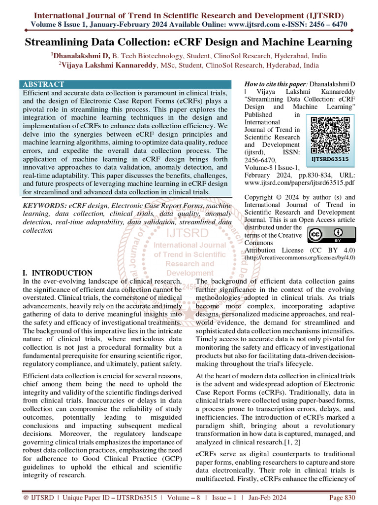 Streamlining Data Collection eCRF Design and Machine Learning | PDF ... Streamlining Data Collection eCRF Design and Machine Learning | PDF ...