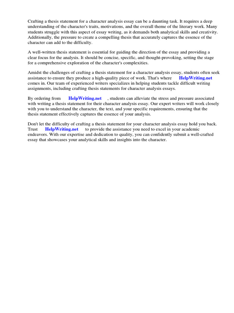 Thesis Statement For Character Analysis Essay Sample | PDF | Essays ...