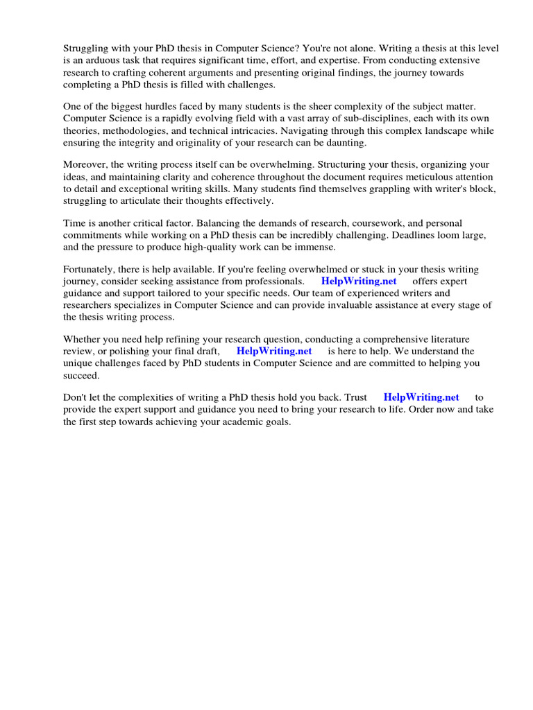 Writing A PHD Thesis in Computer Science | PDF | Thesis | Doctor Of ...