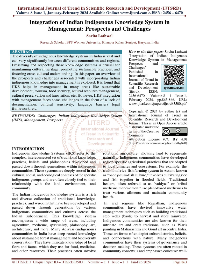Integration of Indian Indigenous Knowledge System in Management ... Integration of Indian Indigenous Knowledge System in Management ...