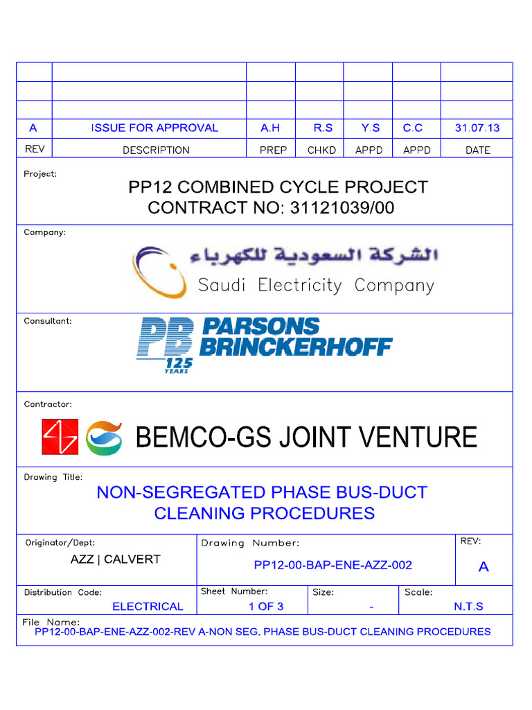 Pp12 00 Bap Ene Azz 002 Rev A Non Seg. Phase Bus Duct Cleaning Procedures | PDF
