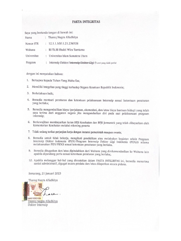 Pakta Integritas | PDF