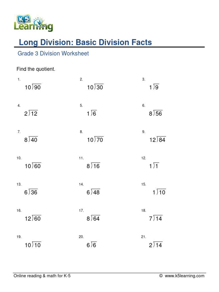 Grade 3 Long Division Basic Facts e | PDF