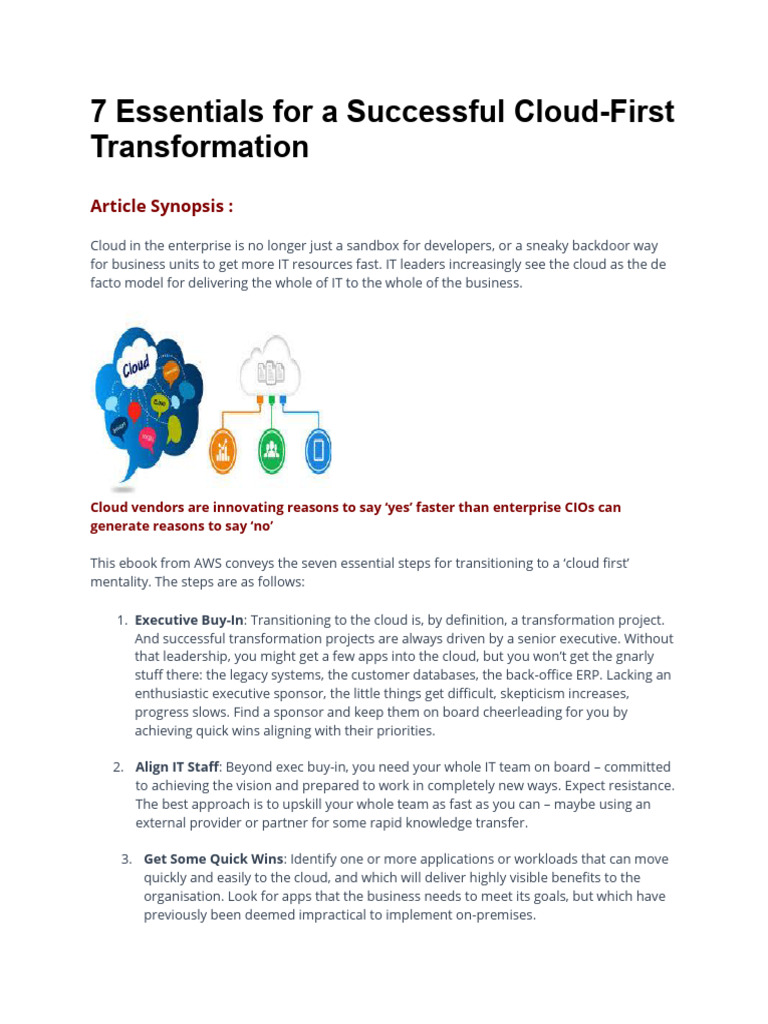 7 Essentials For A Successful Cloud-First Transformation | PDF | Cloud Computing | Enterprise ...