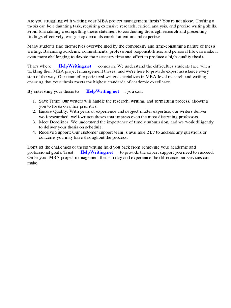 Thesis For Mba Project Management | PDF | Thesis | Master Of Business ...