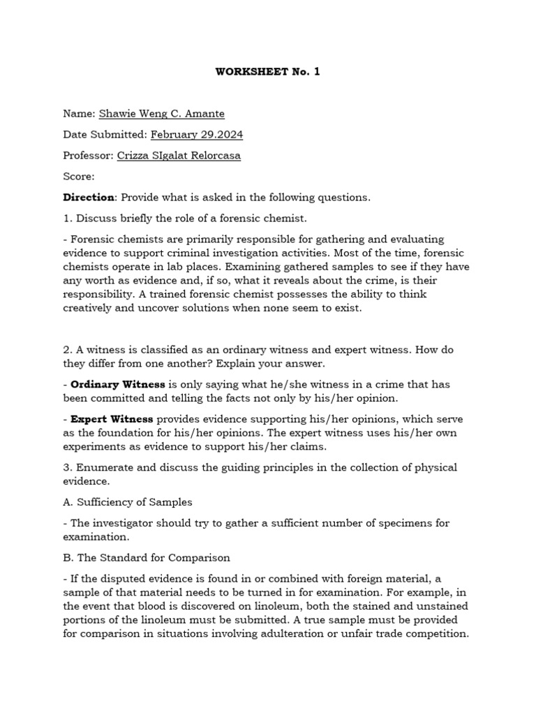 WORKSHEET1 | PDF | Forensic Science | Expert Witness