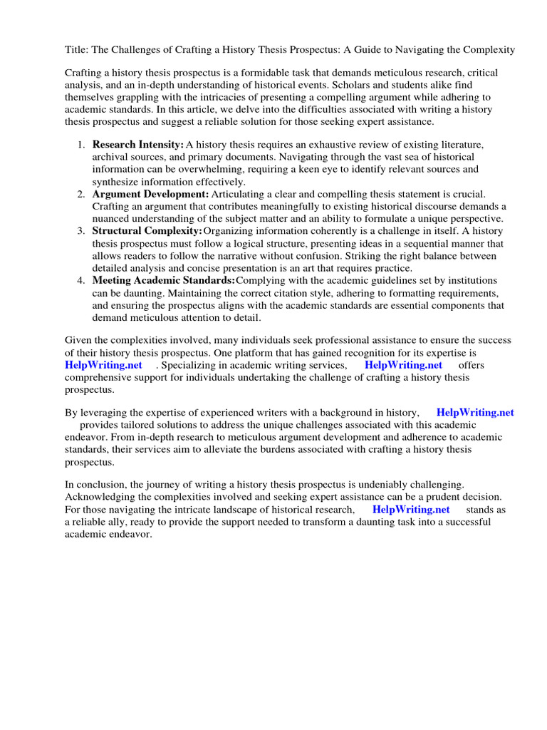 History Thesis Prospectus Example | PDF History Thesis Prospectus Example | PDF