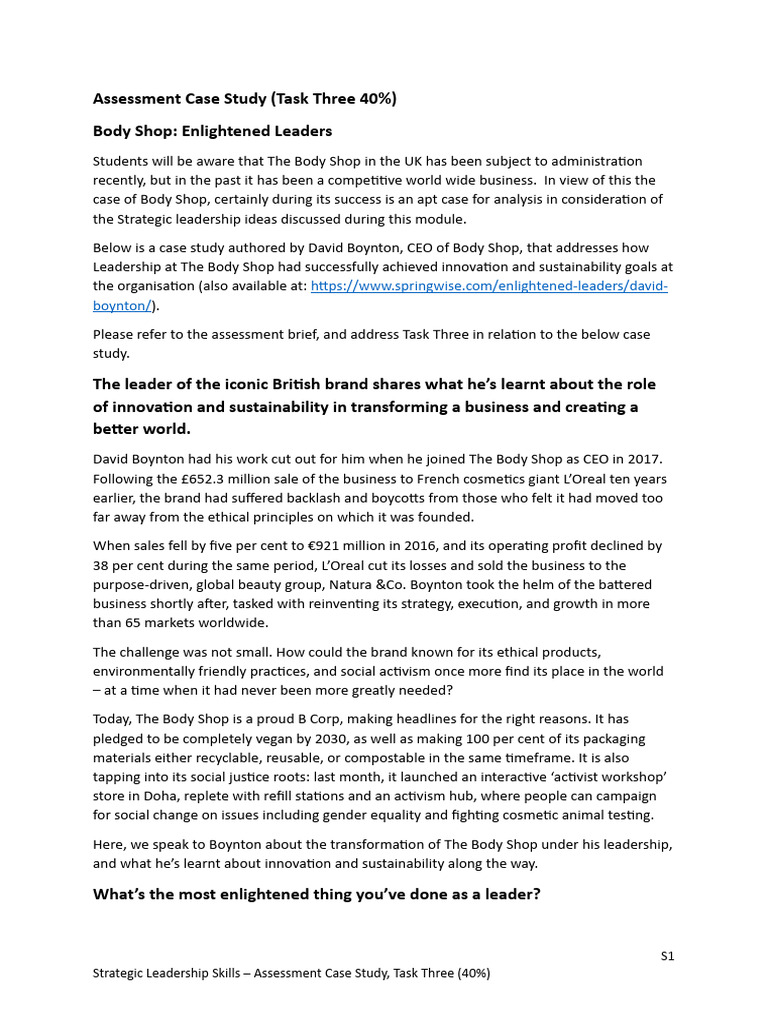 Body Shop Leadership & Sustainability Insights | PDF | Brand | Plastic