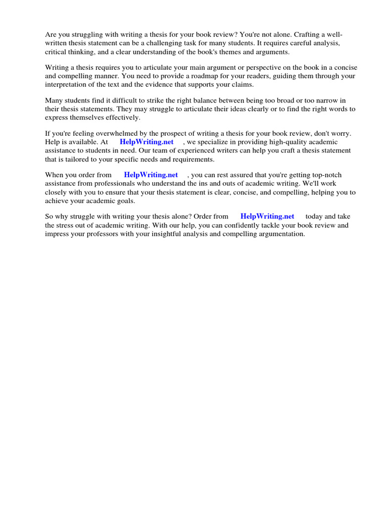 Example Thesis For A Book Review | PDF | Essays | Thesis