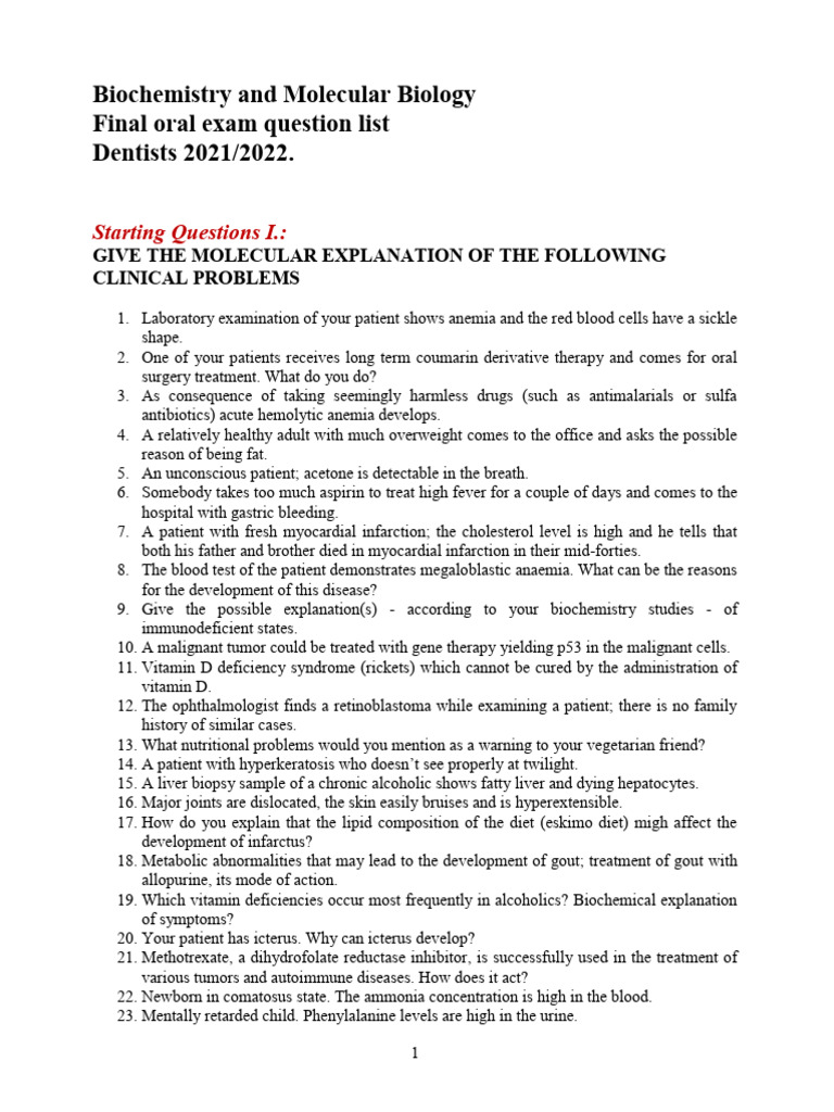 Biochem Exam Topics Dent 2022 | PDF | Signal Transduction | Metabolism