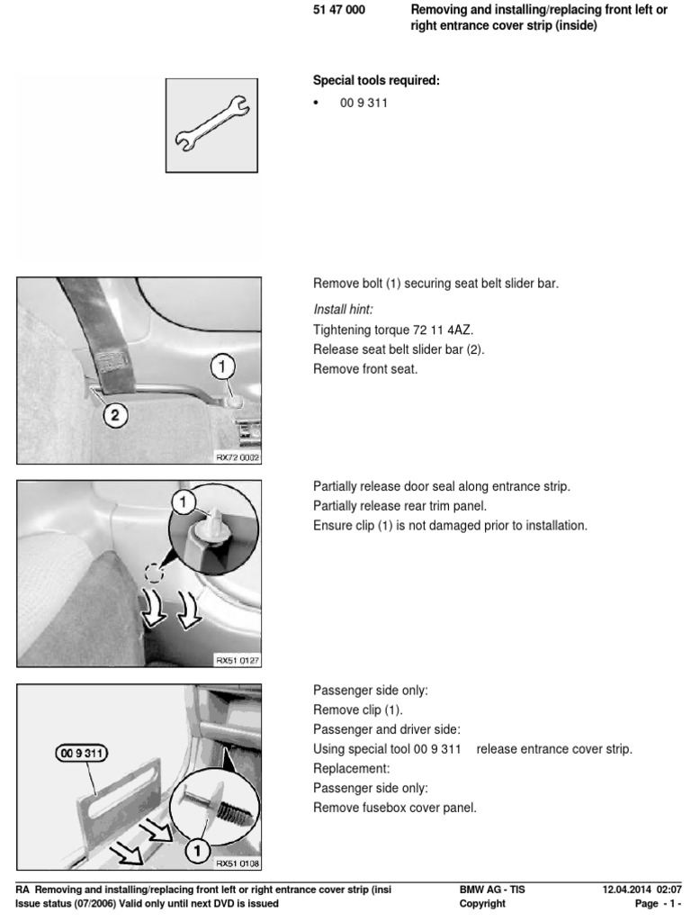 RA Removing and Installing - Replacing Front Left or Right Entrance ...