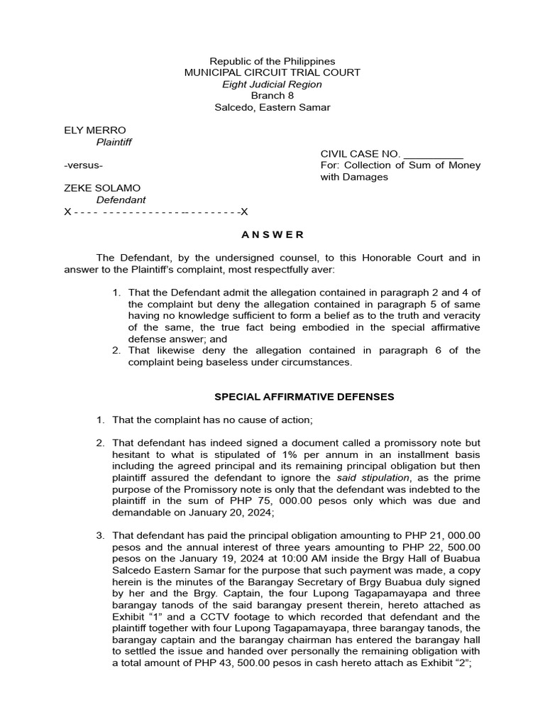 ANSWER | PDF | Lawsuit | Complaint