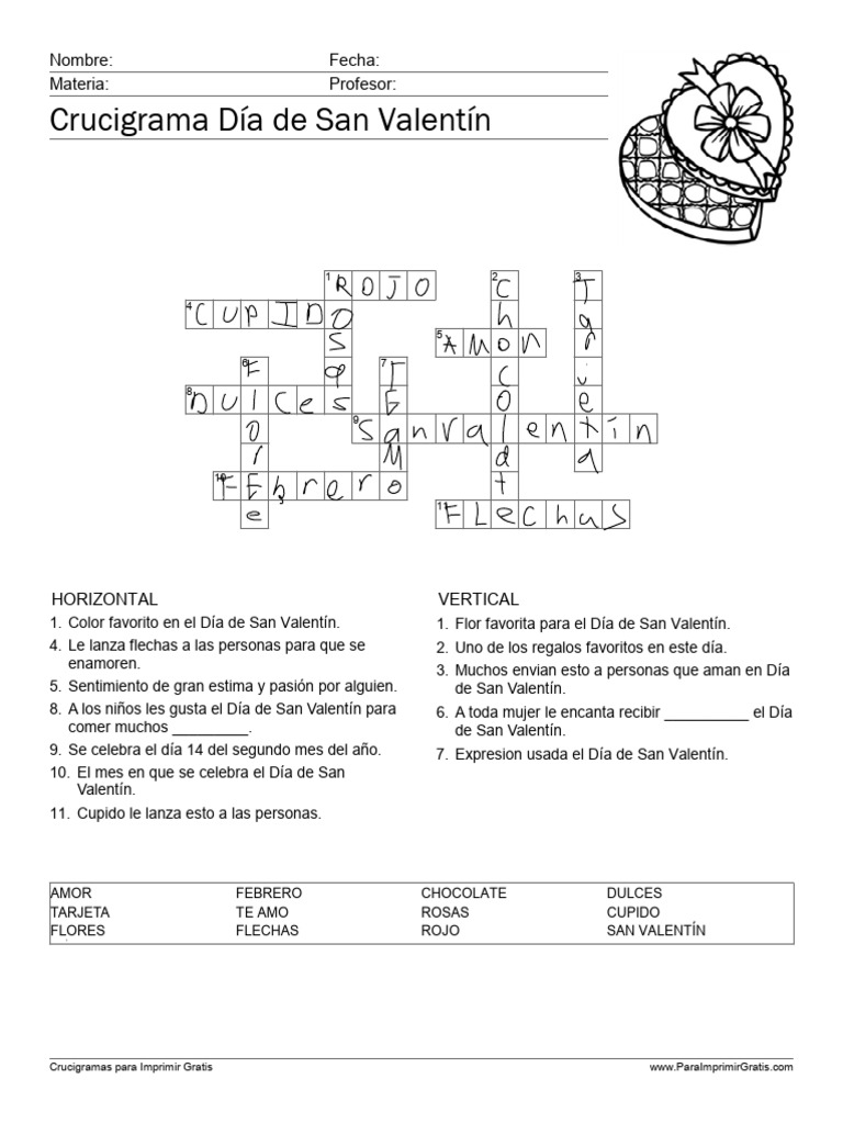 Crucigram San Valentin | PDF