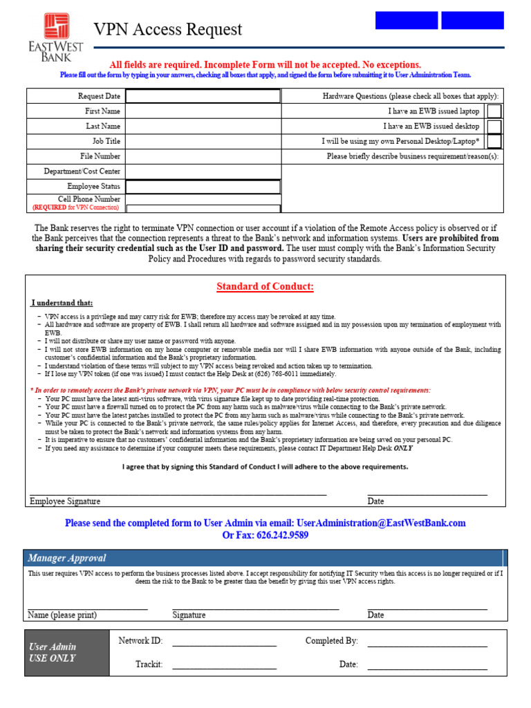 VPN Access Form | PDF | Security | Computer Security