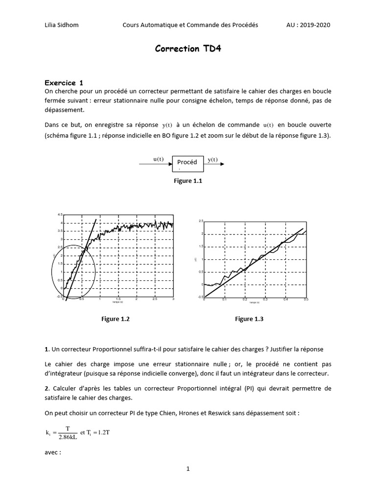 Correcteurs PI et PID en Automatique | PDF