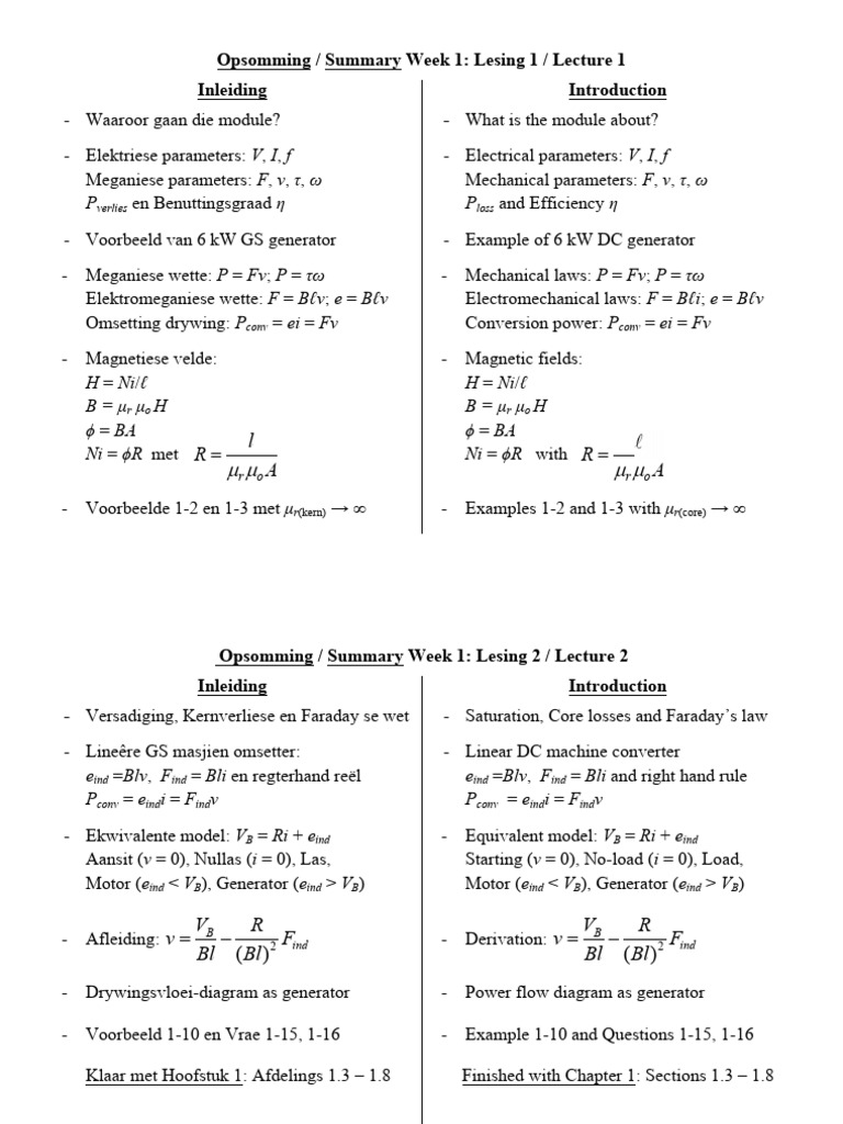 Week 1 - Lecture Summaries | PDF | Electric Generator | Mechanical Engineering
