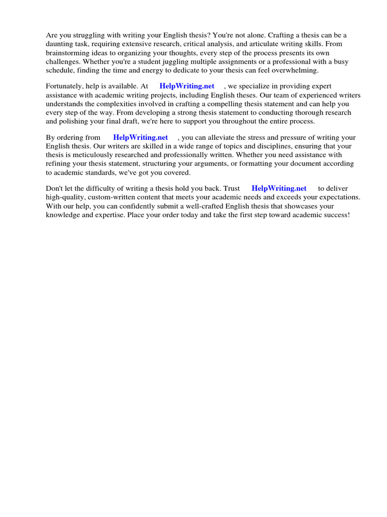 Example English Thesis Statements | PDF | Essays | Thesis