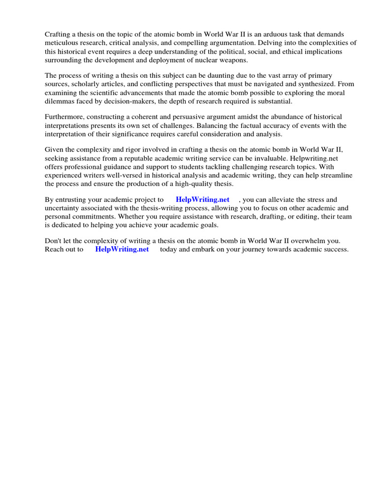 Atomic Bomb Ww2 Thesis | PDF