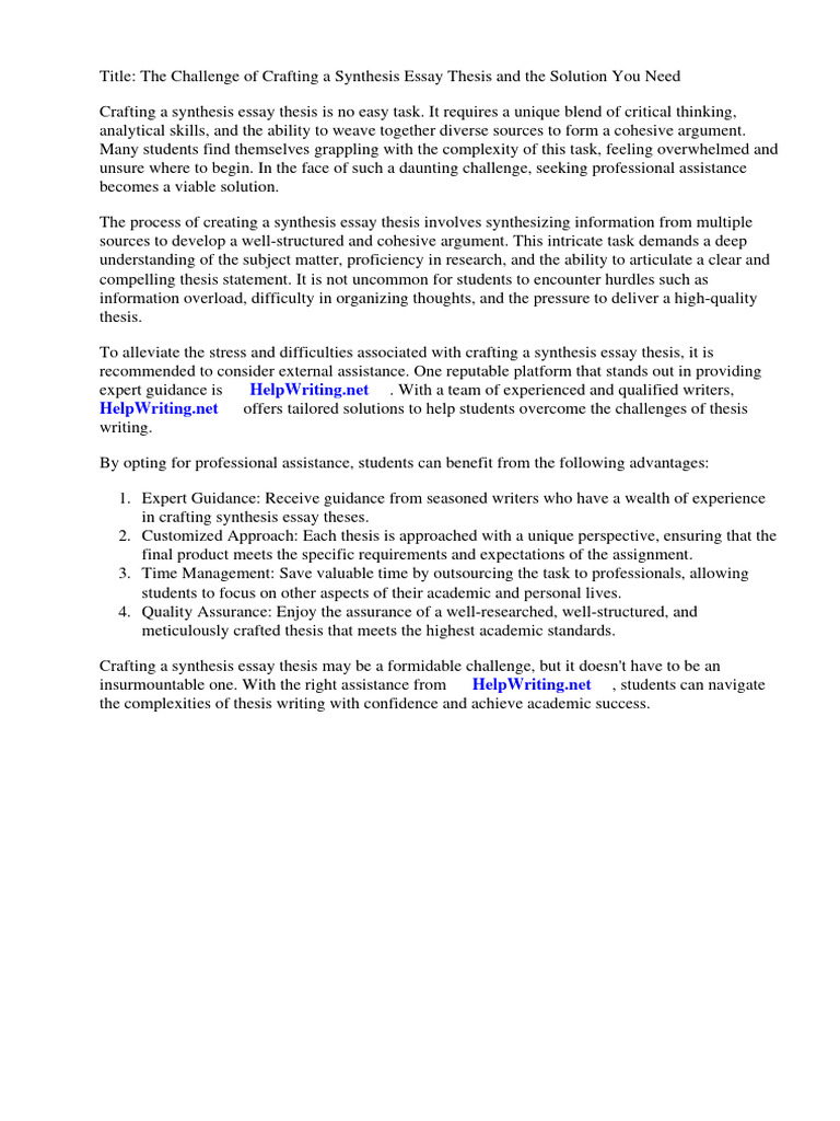 How To Make A Synthesis Essay Thesis | PDF