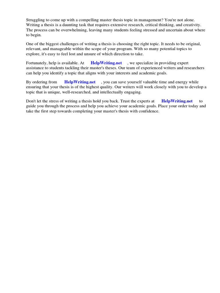 Master Thesis Topics Management | PDF | Thesis | Strategic Management