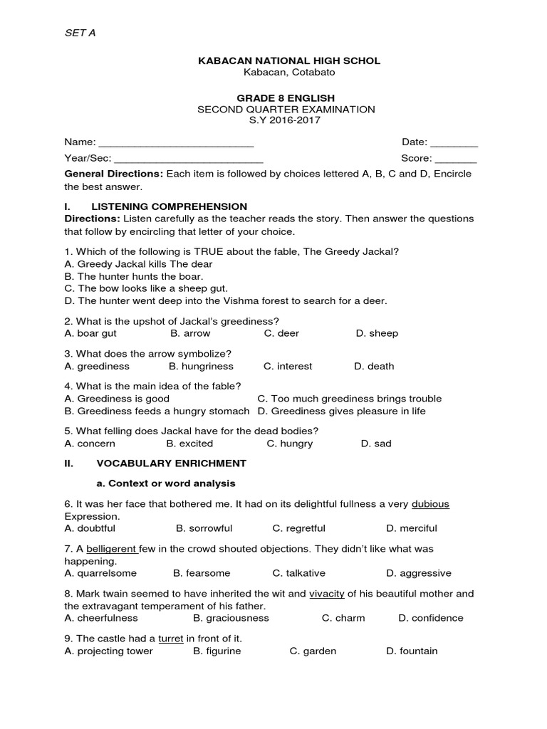 Examination Set A | PDF | Quran | Islam