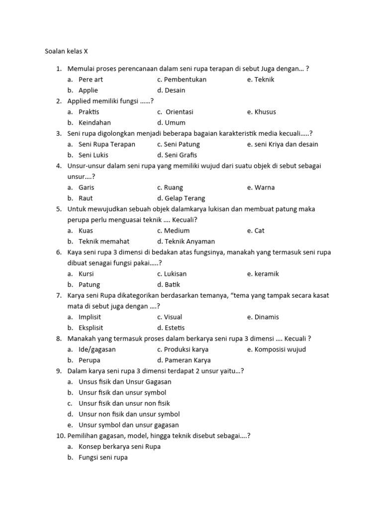 Soalan Kelas X SBK | PDF