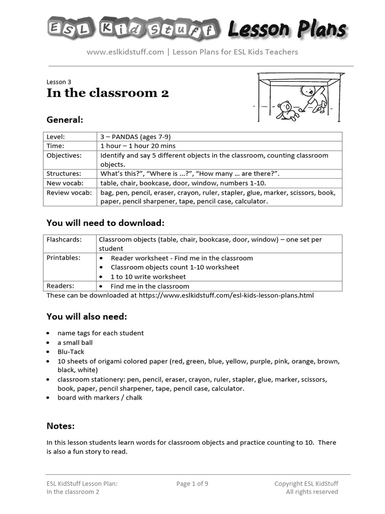 Level 3 - Lesson 3 - in The Classroom 2 | PDF | Lesson Plan | Classroom
