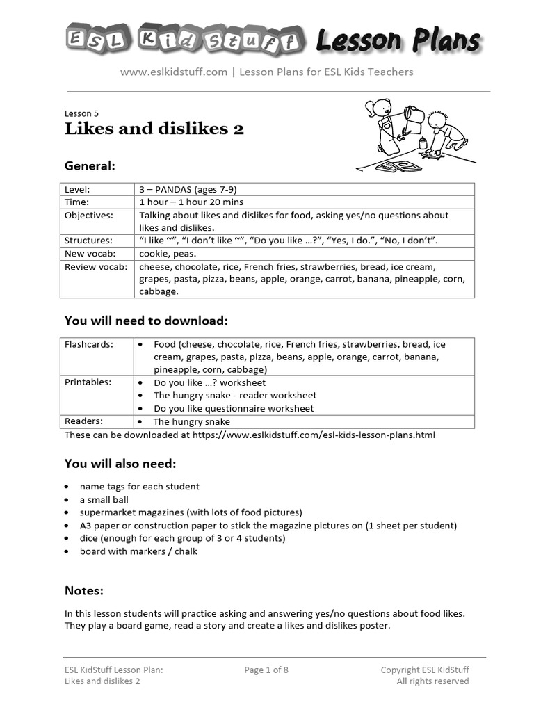 Level 3 - Lesson 5 - Likes & Dislikes 2 | Download Free PDF | English ...