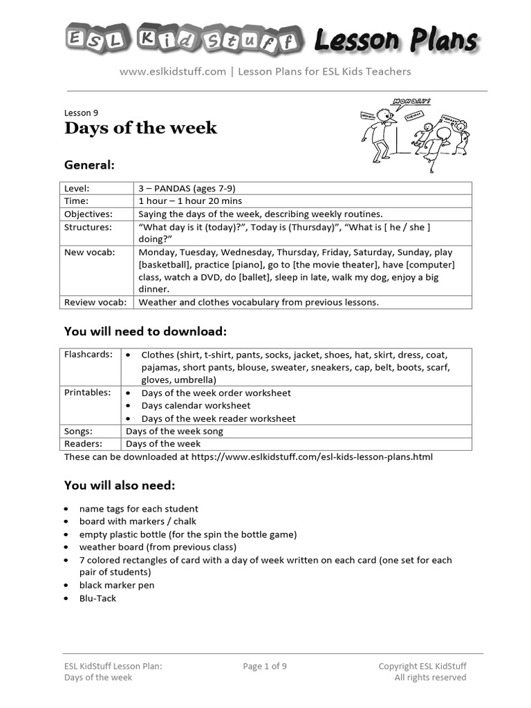 Level 3 - Lesson 9 - Days of The Week | PDF | Lesson Plan | Workweek ...