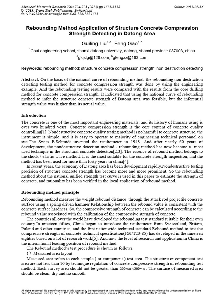 Rebounding Method Application of Strcuture Concrete Compression Strength Detecting in Datong ...