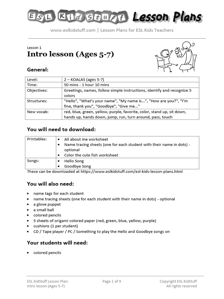 Level 2 - Intro Lesson (Age 5-7) | Download Free PDF | Lesson Plan ...