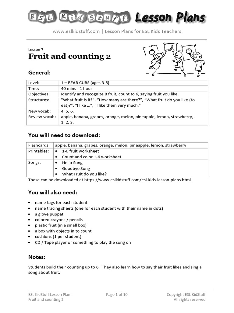 Level 1 - Lesson 7 - Fruit & Counting 2 | Download Free PDF | Lesson Plan