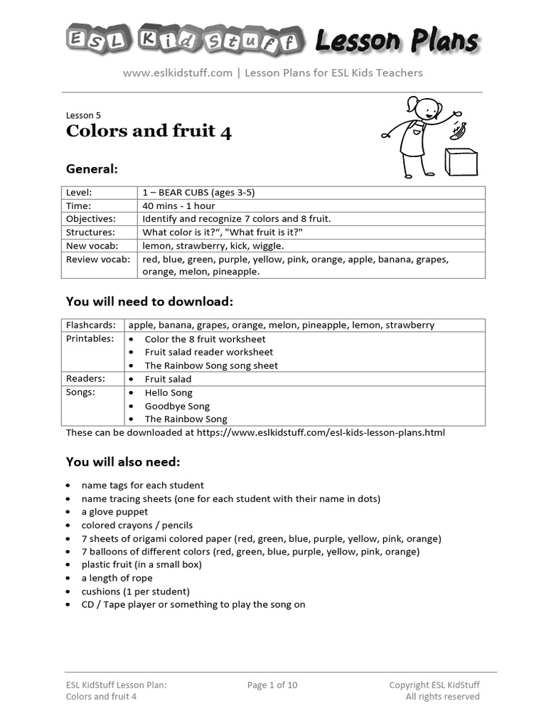 Level 1 - Lesson 5 - Colours & Fruit 4 | PDF | Toys | Lesson Plan