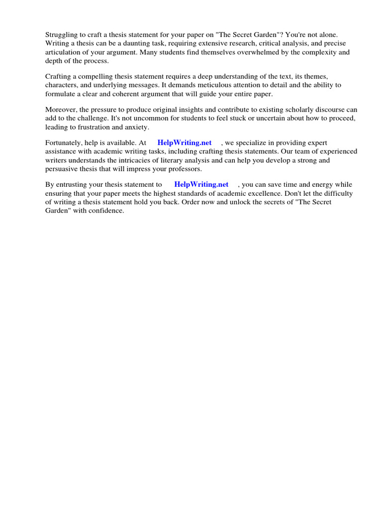 The Secret Garden Thesis Statement Pdf The Secret Garden