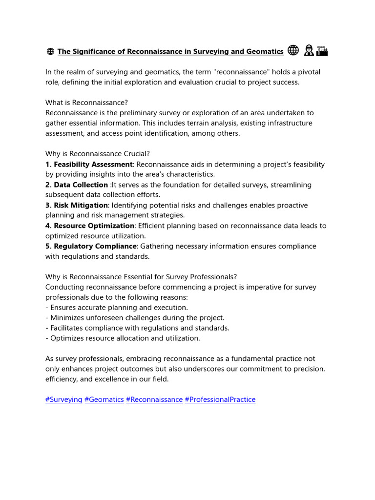 ? The Significance of Reconnaissance in Surveying and Geomatics ??? | PDF