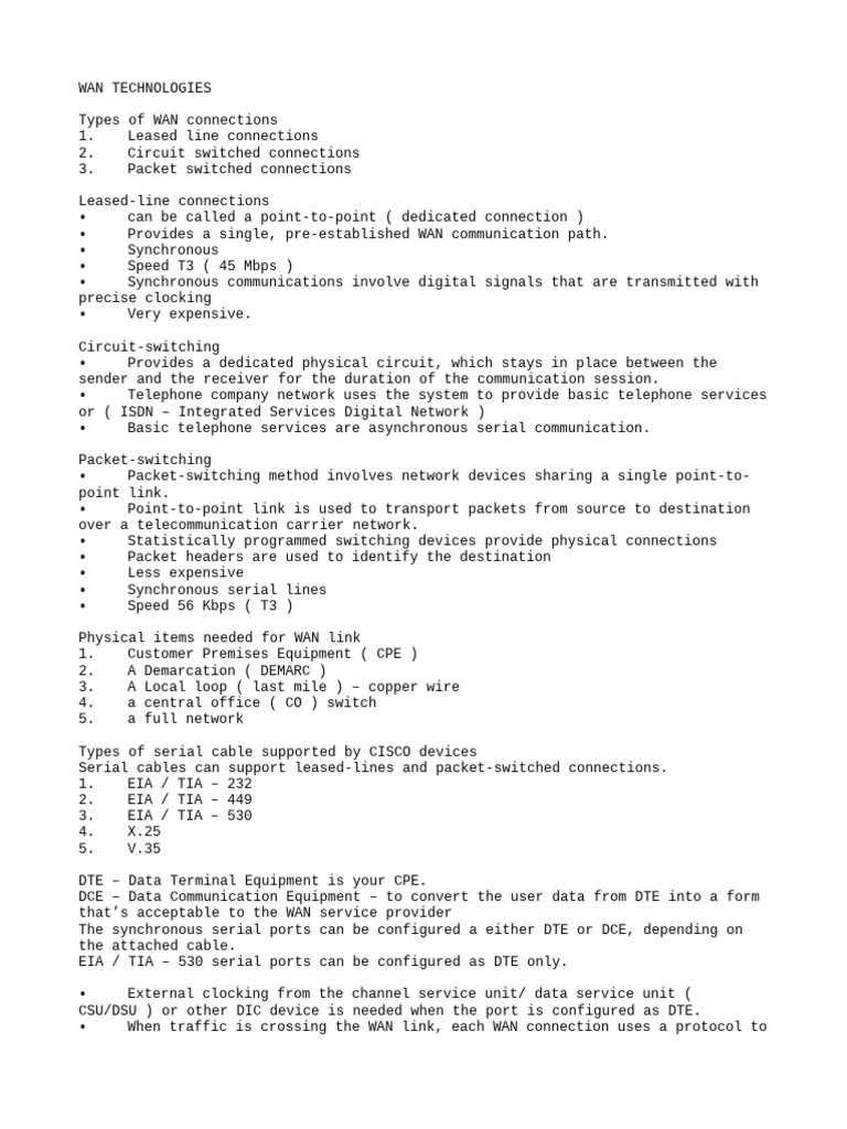 WAN Technologies and Configs | PDF | Computer Network | Packet Switching