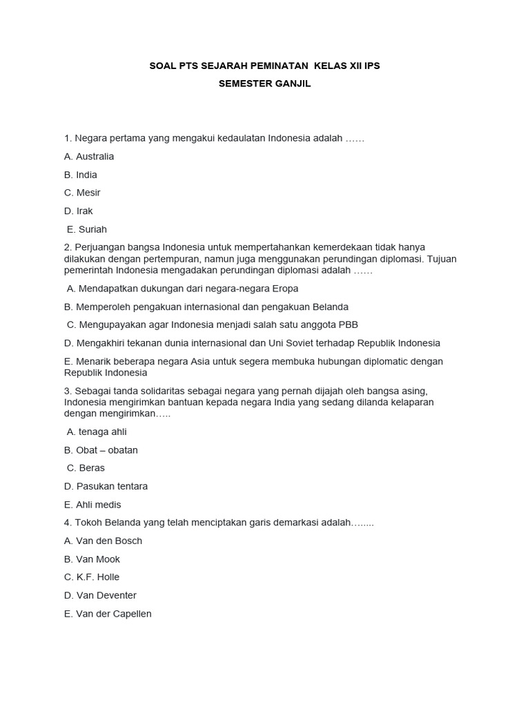Soal PTS Sejarah Peminatan Kelas Xii | PDF