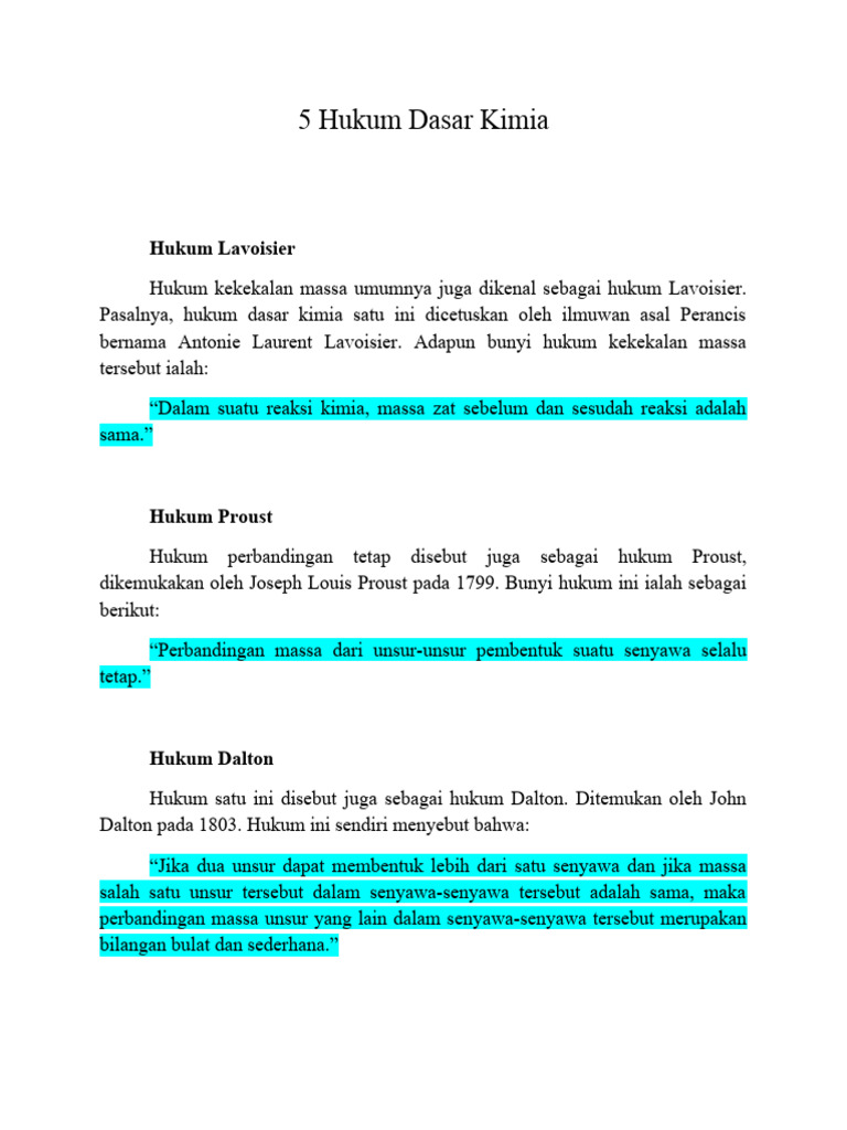 5 Hukum Dasar Kimia | PDF