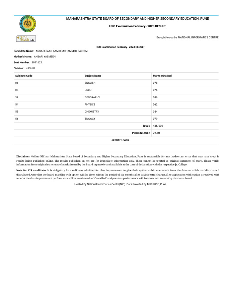 Maharashtra HSC Exam Results 2023 | PDF | Schools | Secondary Education