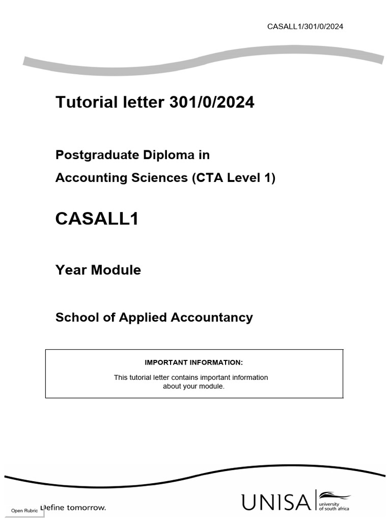 Casall1: Tutorial Letter 301/0/2024 | PDF | University And College ...