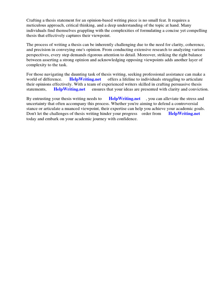 Thesis Statement Opinion Writing | PDF | Essays | Reason