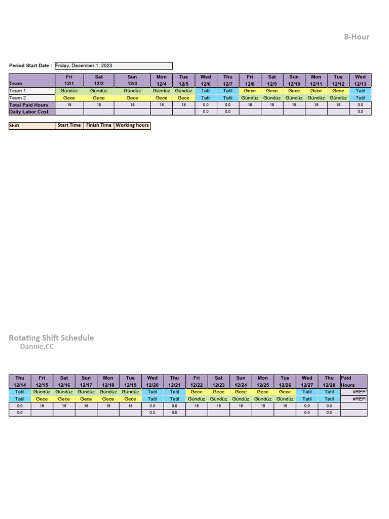 8-Hour Rotating Shift Schedule1 | PDF