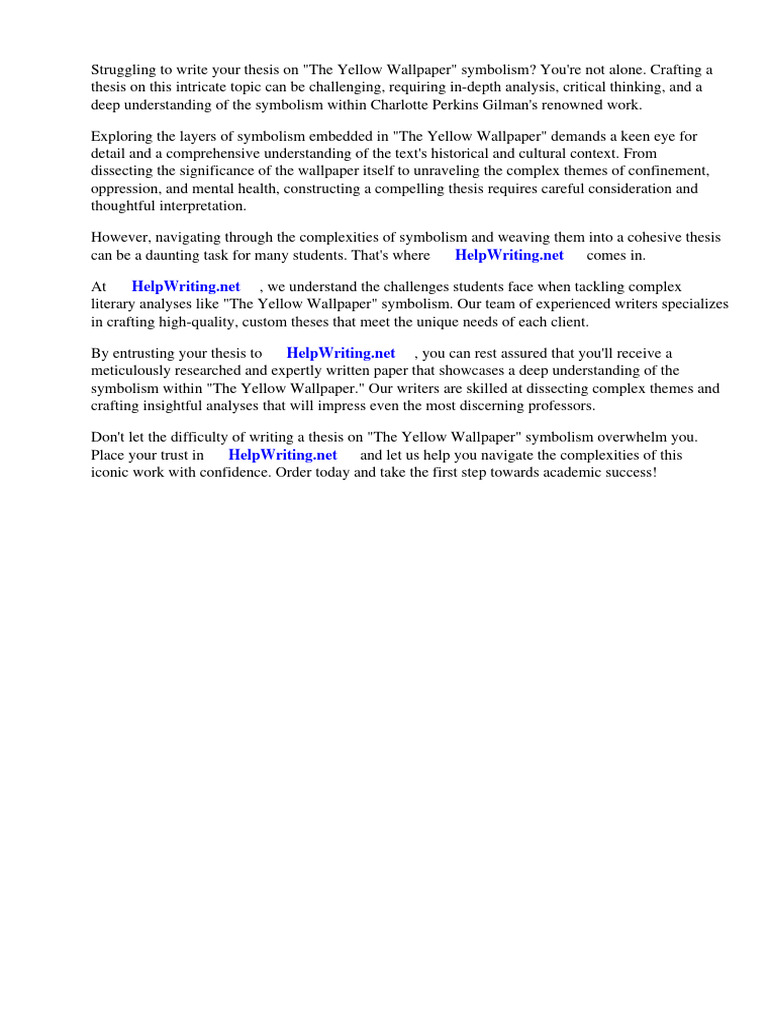 The Yellow Wallpaper Symbolism Thesis | PDF | The Yellow Wallpaper ...